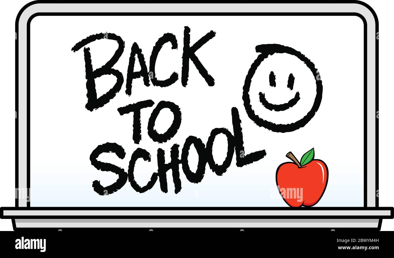 Tableau blanc de retour à l'école avec visage Smiley - une illustration ...
