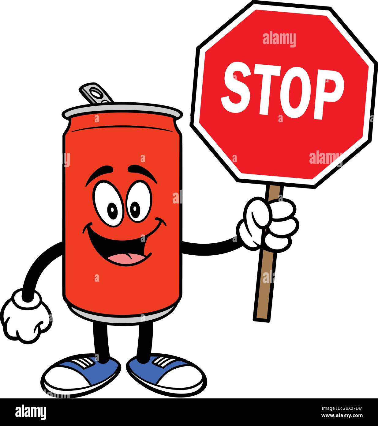 Mascotte de canette de soda avec panneau d'arrêt - UN dessin animé ...
