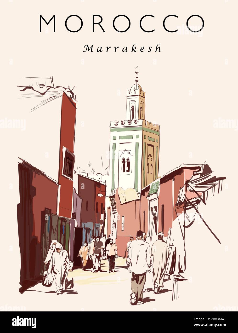 Marché de rue à Marrakech, Maroc - illustration vectorielle (idéal pour ...