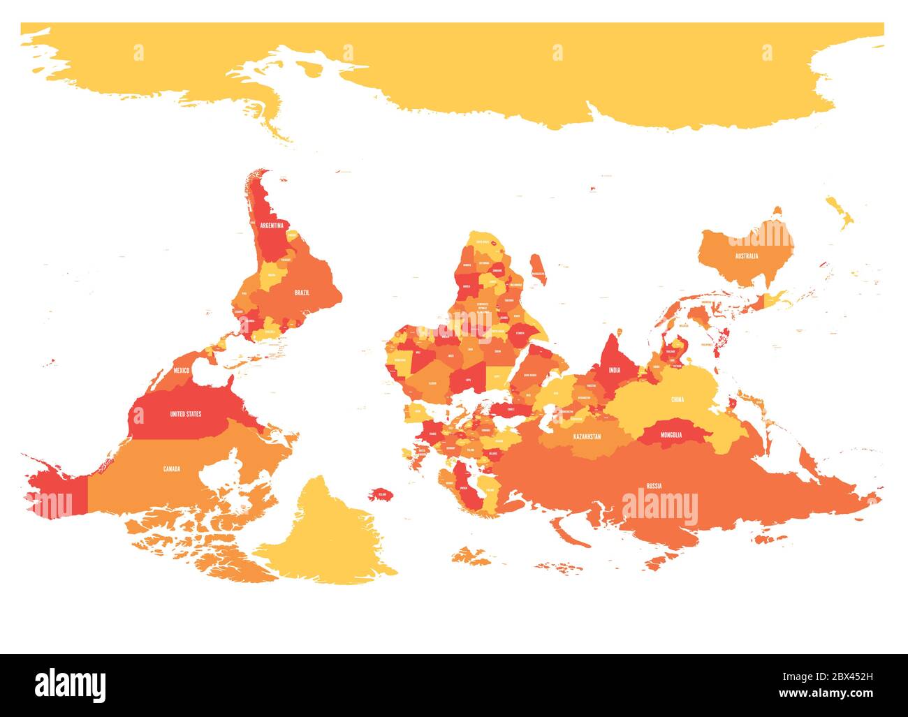 Carte politique du monde inversée ou inversée. Orientation Sud-en-haut ...