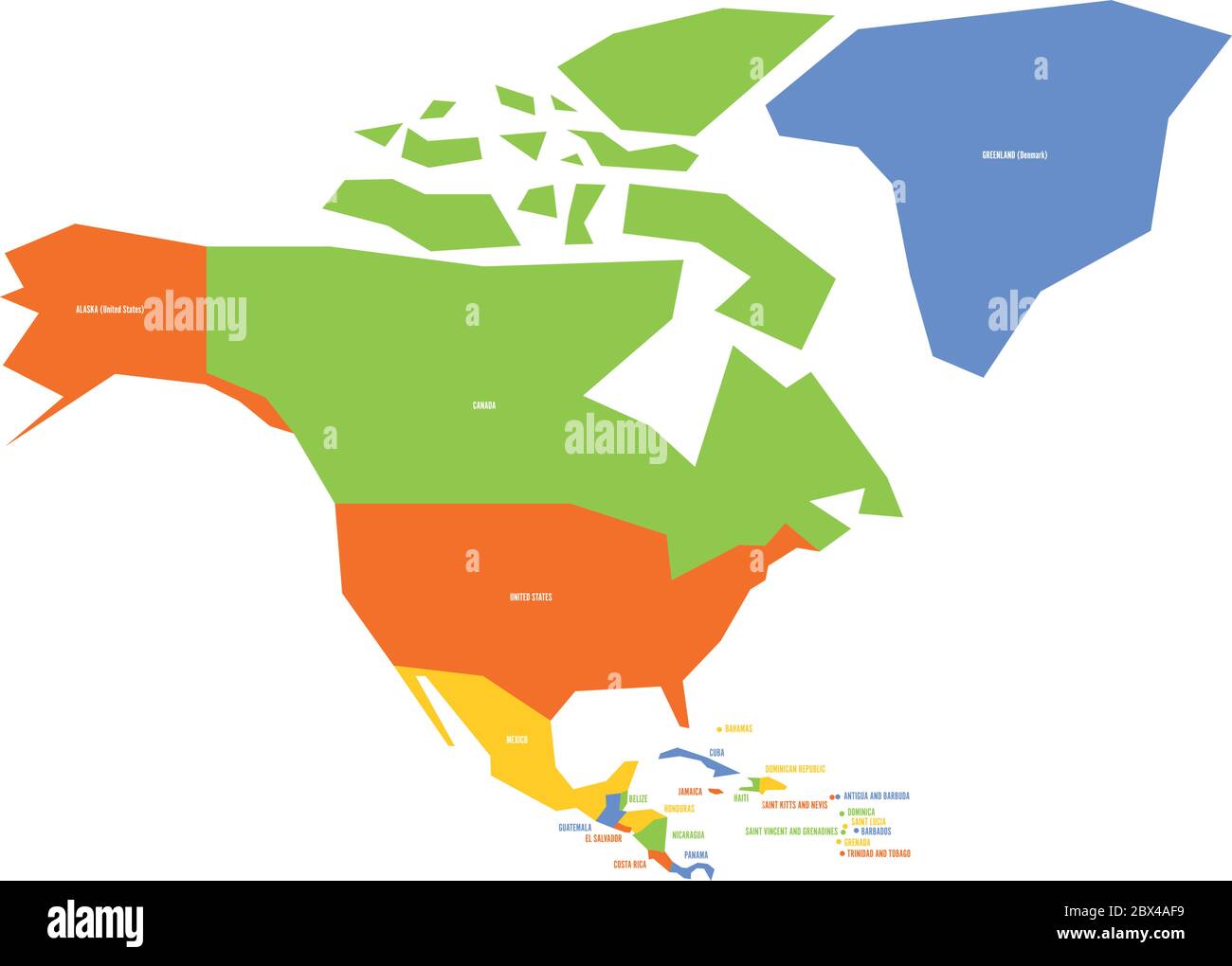 Carte politique infographique très simplifiée de l'Amérique du Nord ...