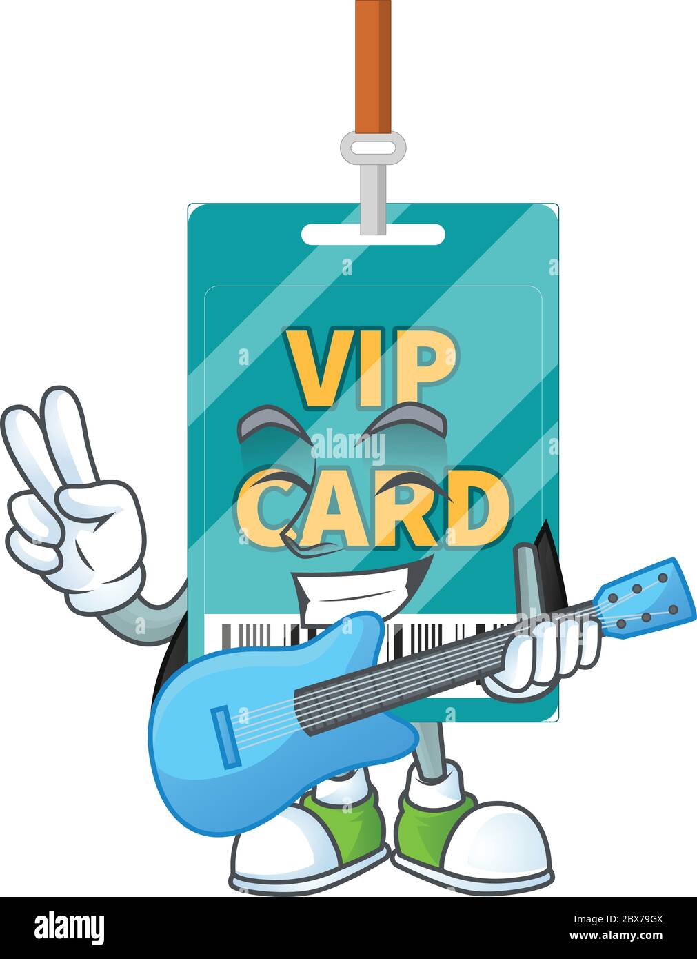 Carte VIP passe style de personnage de dessin animé joue de la musique ...