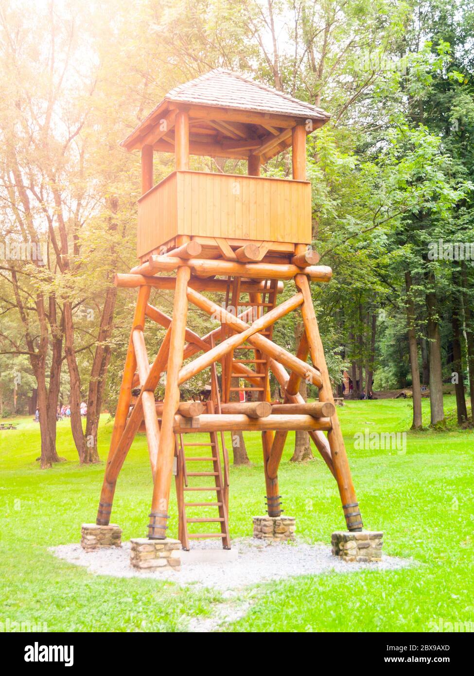 Tour de garde en bois d'époque dans la forêt Photo Stock - Alamy