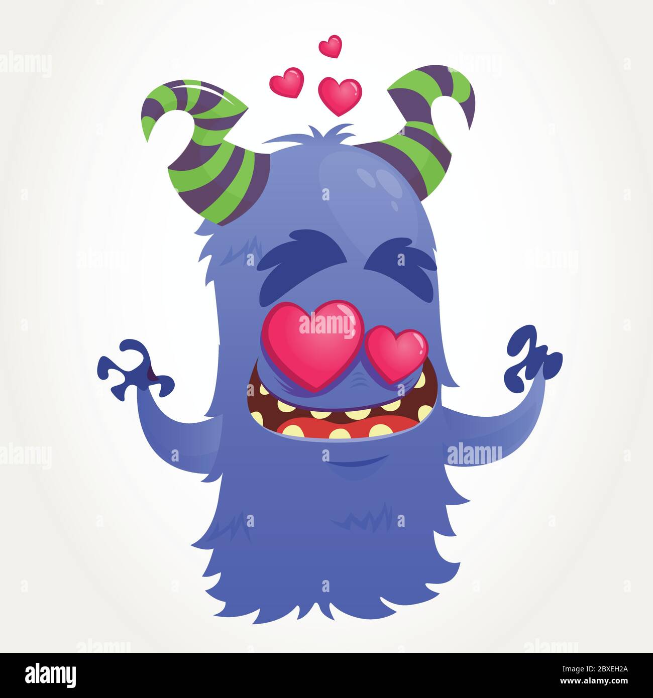 Monstre à cornes bleu de dessin animé en amour. Monstre de Saint ...