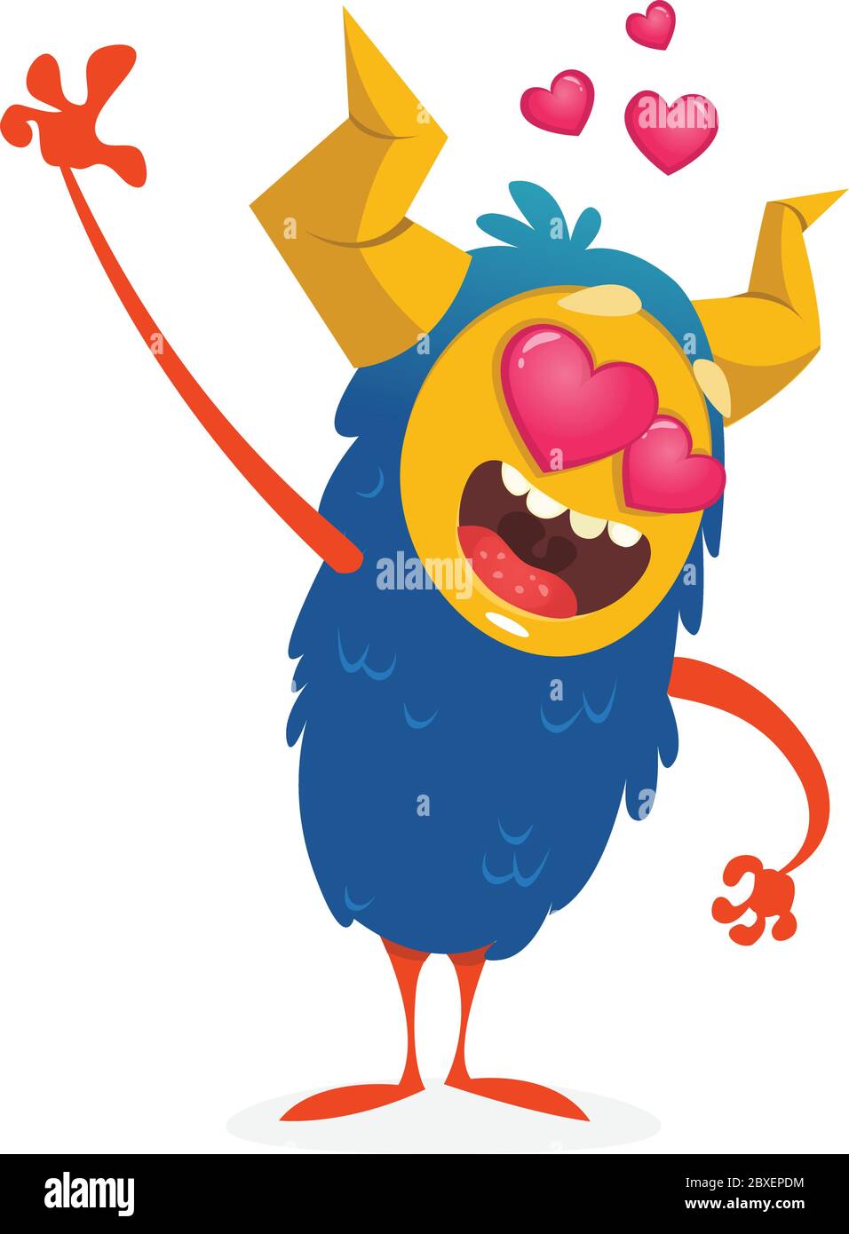 Monstre à cornes bleu de dessin animé en amour. Monstre de St Valentin ...