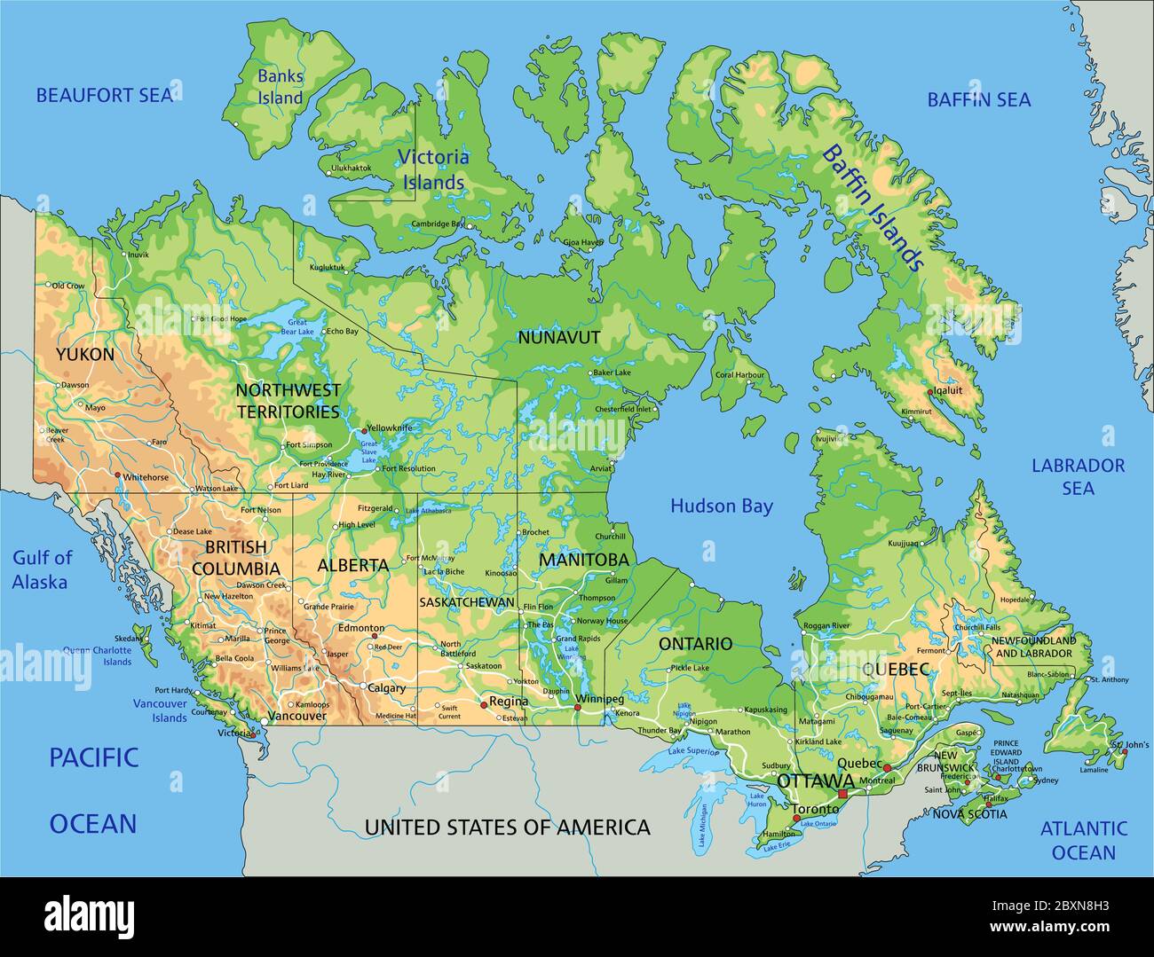 Carte physique du Canada très détaillée avec étiquetage Image ...