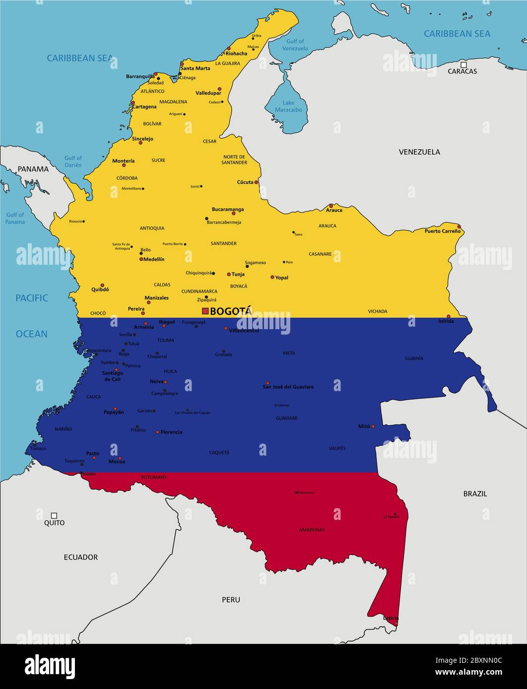 Colombie carte politique très détaillée avec drapeau national isolé sur ...
