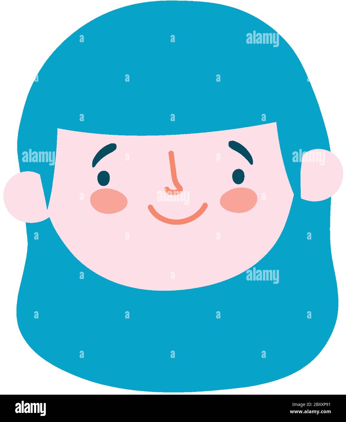 adorable petite fille visage personnage dessin animé isolé icône ...