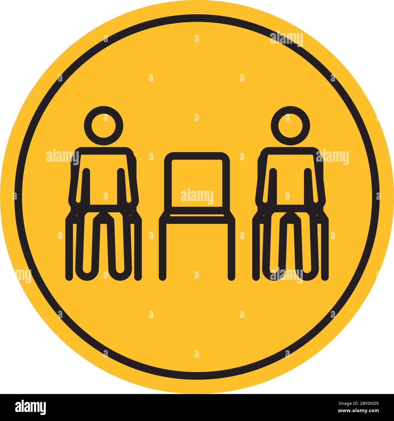 pictogramme personnes assis avec une chaise entre eux en gardant la ...