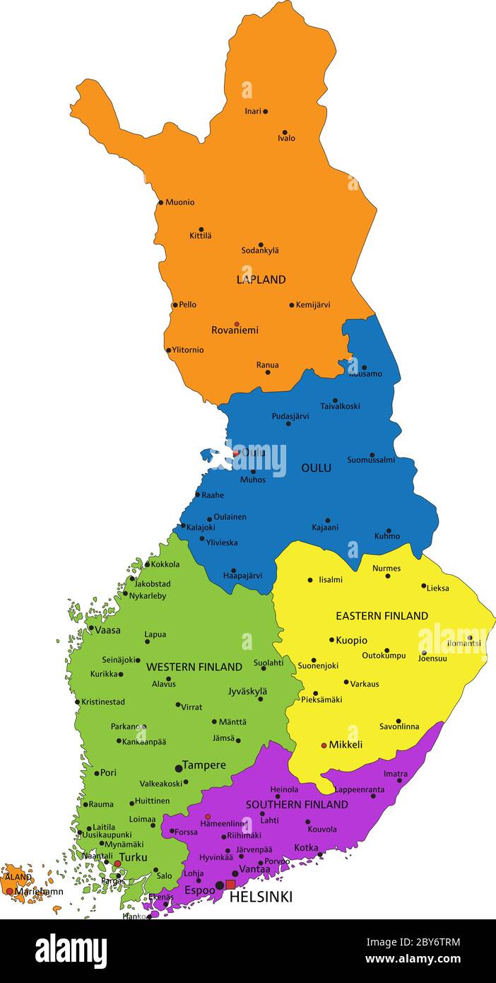 Carte politique colorée de Finlande avec des couches clairement ...