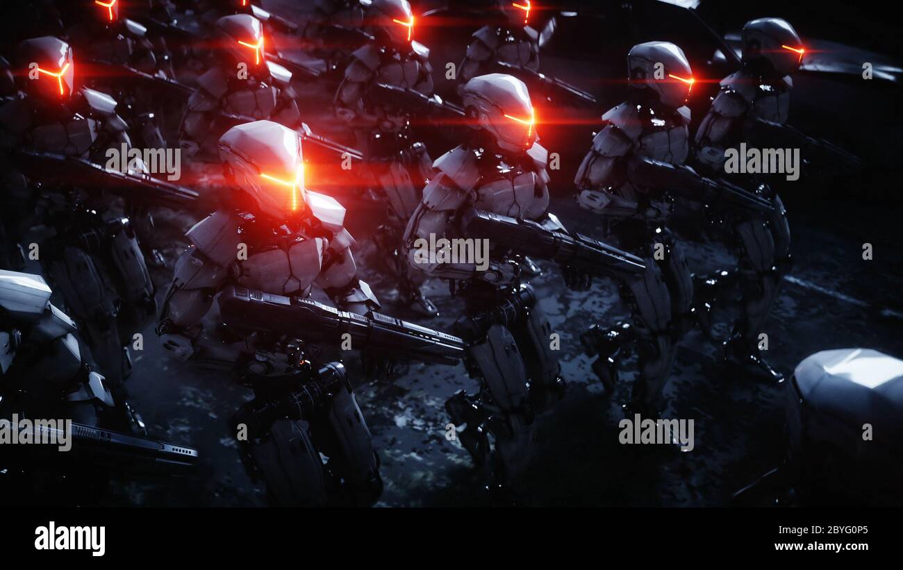 les robots militaires marchent. invasion de robots militaires. Une ...