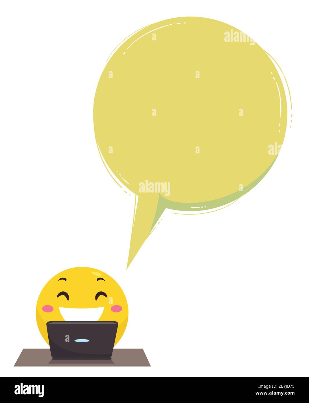 Illustration d'une mascotte Smiley utilisant un ordinateur portable ...