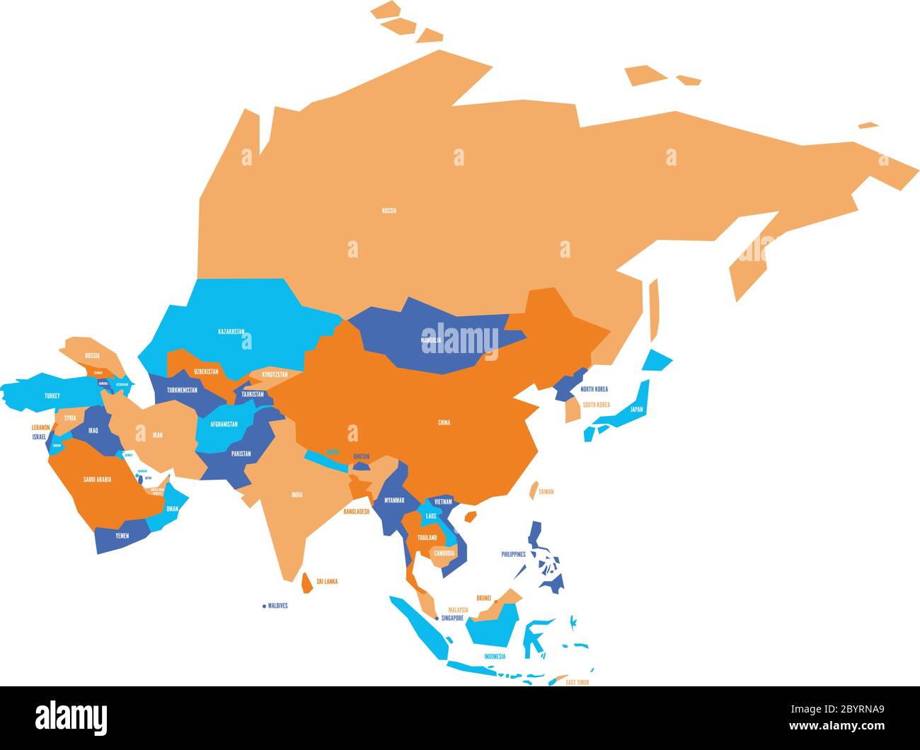 Carte politique infographique très simplifiée de l'Asie. Illustration ...