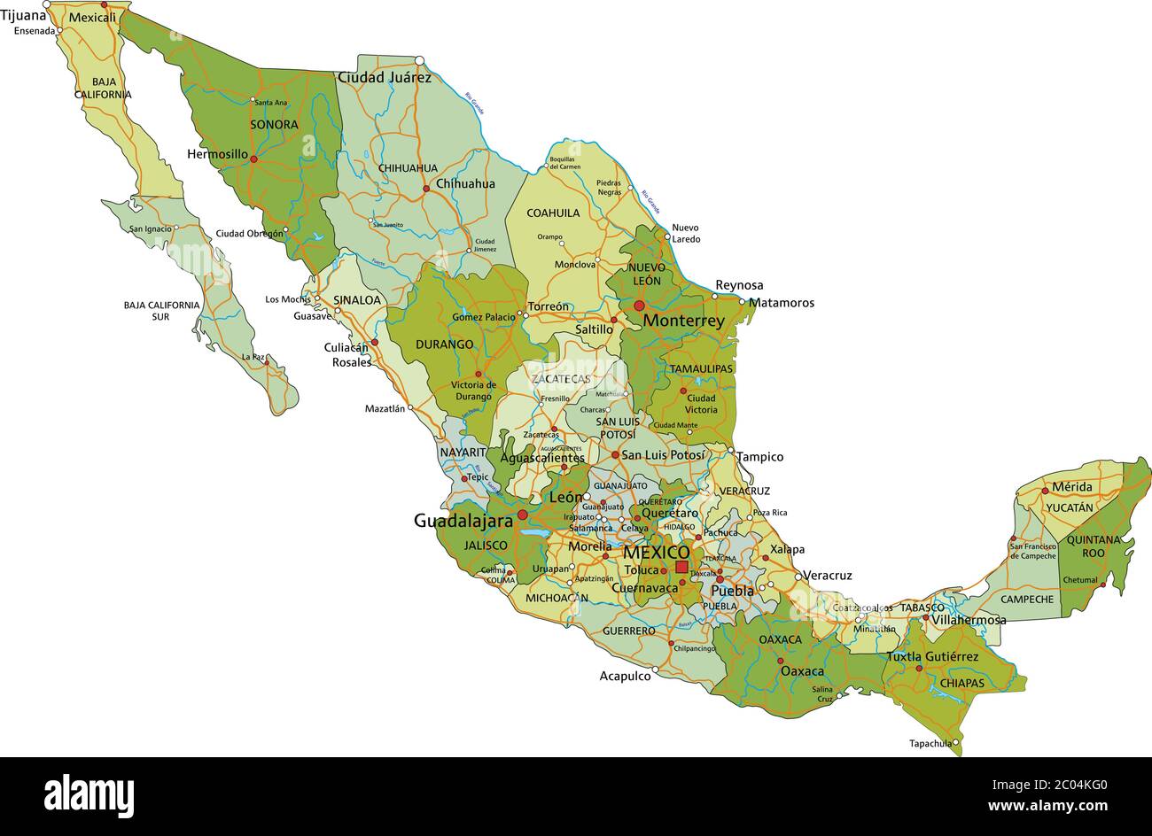 Mexico map political map Banque de photographies et d’images à haute ...