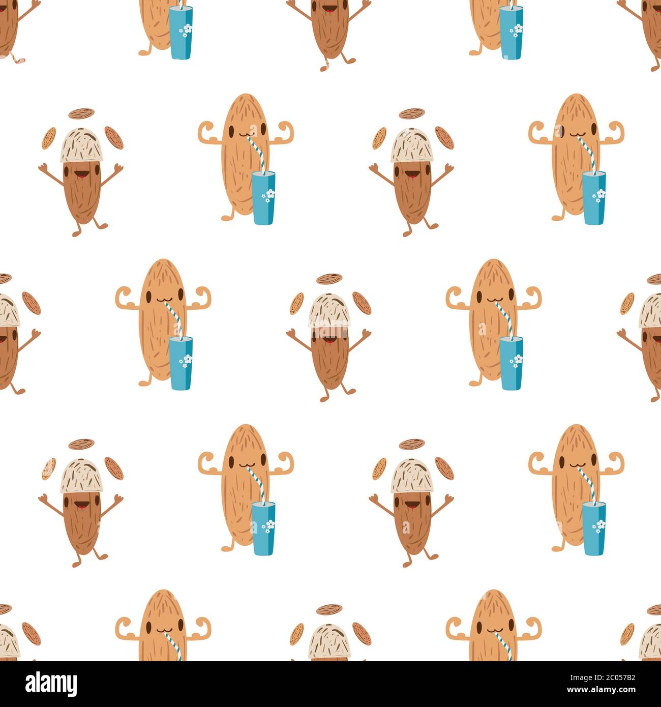 Fond de motif vectoriel de lait d'amande kawaii sans couture. Les ...