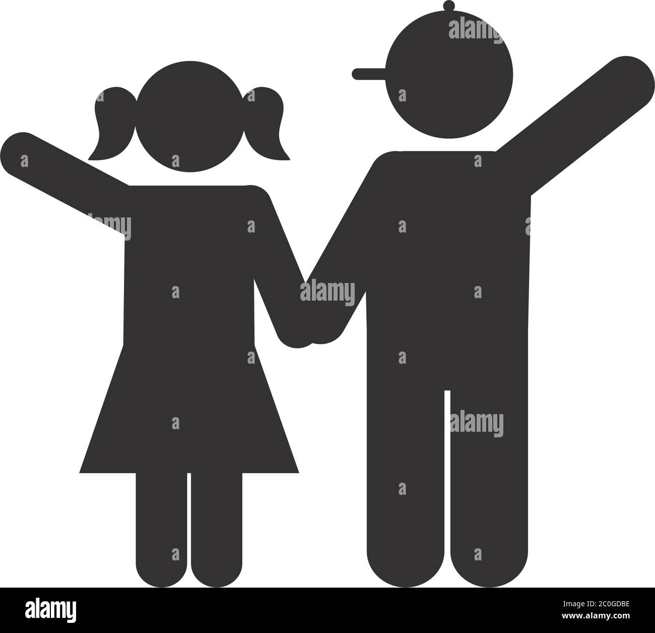 pictogramme petit garçon et fille sur fond blanc, style silhouette ...