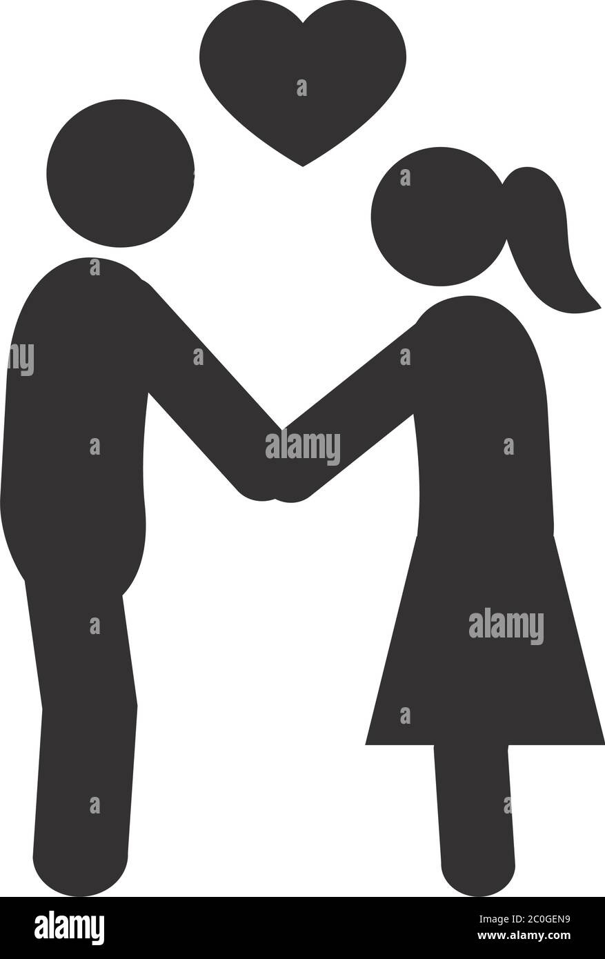 un couple de pictogrammes amoureux sur fond blanc, style silhouette ...
