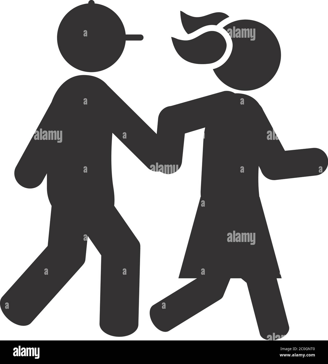 pictogramme fille et garçon tenant les mains marchant sur fond blanc ...