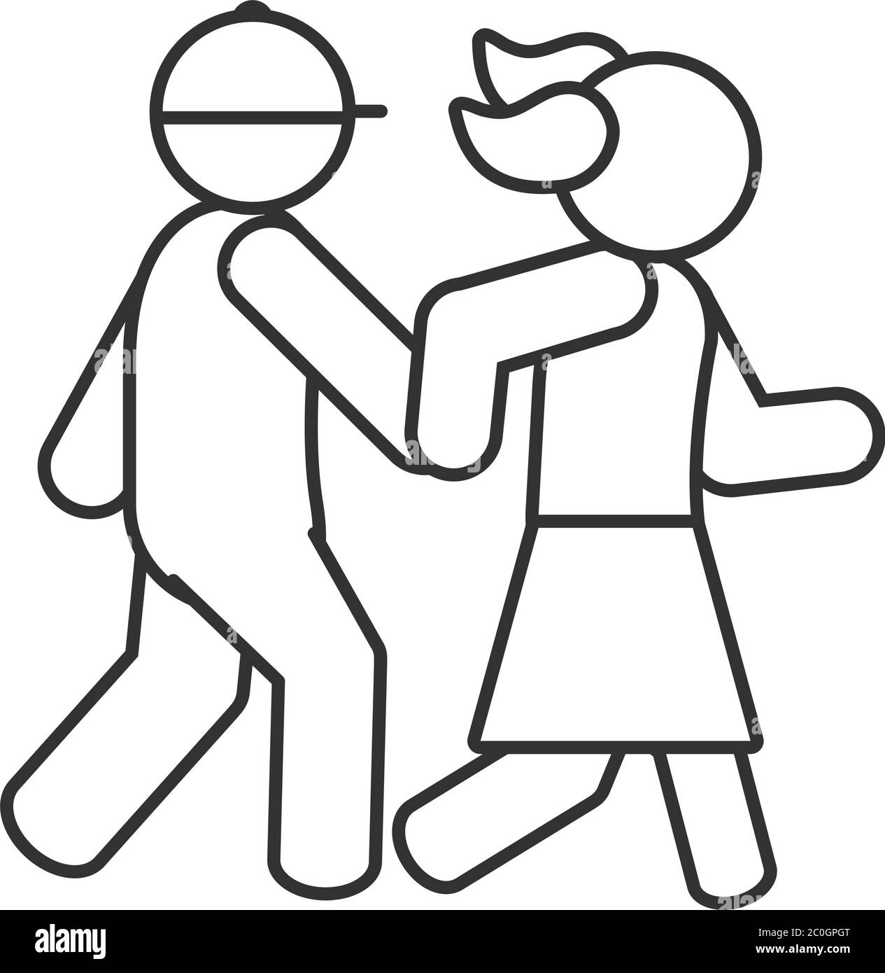 pictogramme fille et garçon tenant les mains marchant sur fond blanc ...