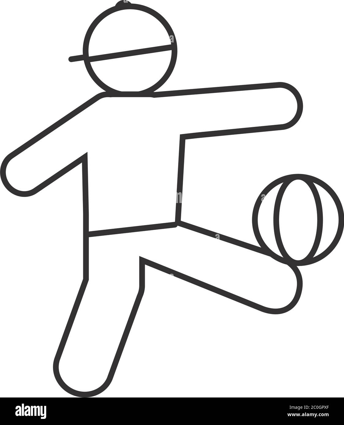 pictogramme garçon jouant avec une balle sur fond blanc, style de ligne ...