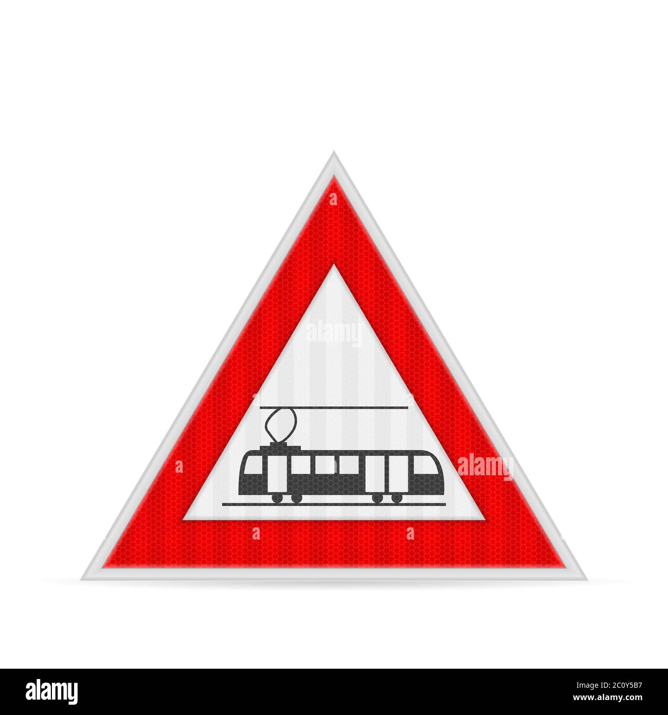 Panneau de signalisation routière de passage en tramway sur fond blanc ...