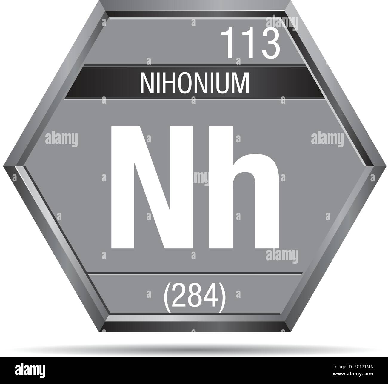 Symbole Nihonium sous forme d'hexagone avec cadre métallique. Élément ...
