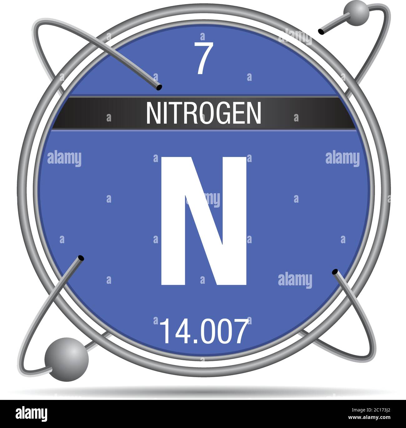 Symbole d'azote à l'intérieur d'un anneau métallique avec fond coloré ...
