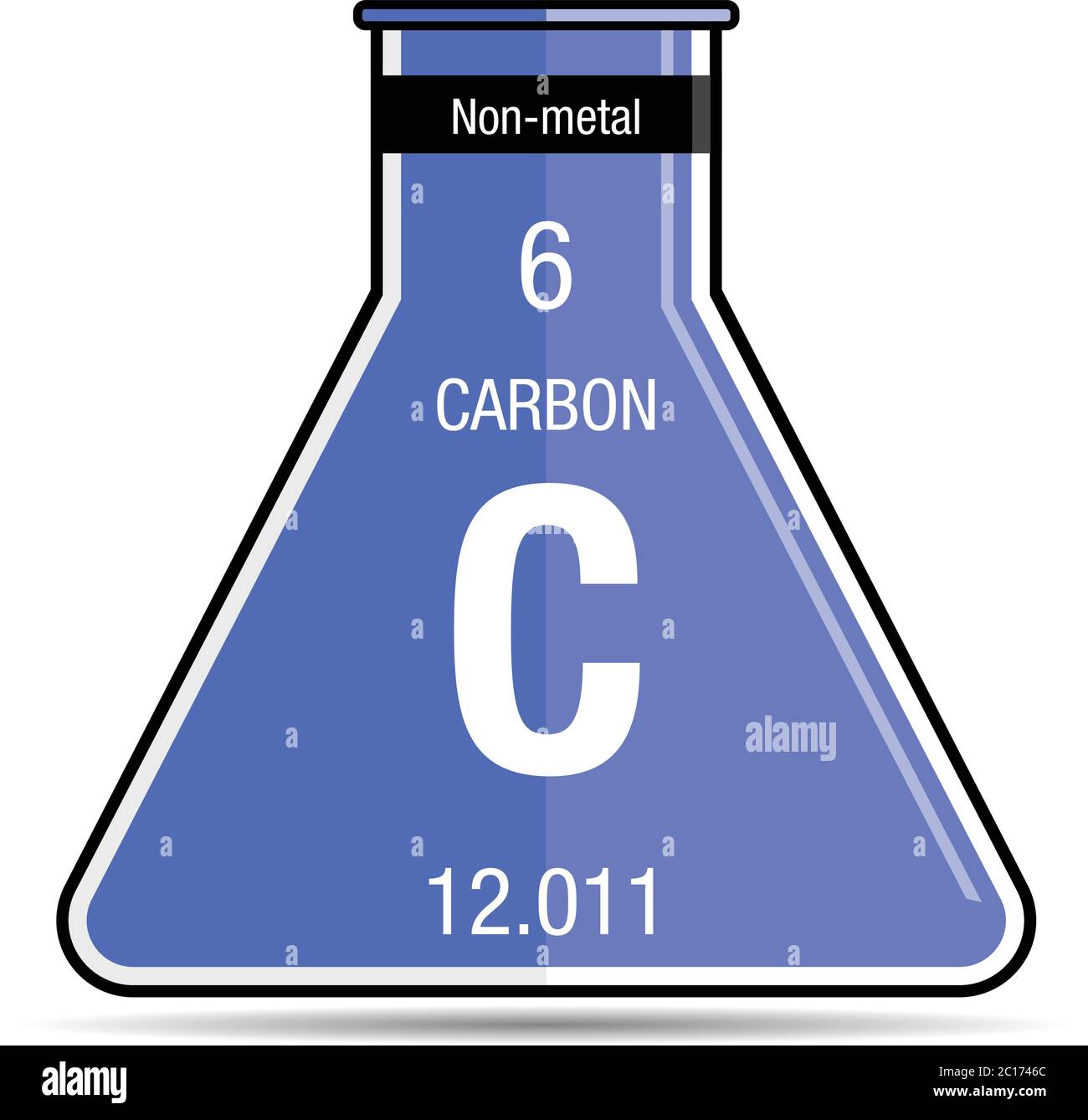 Symbole de carbone sur la fiole chimique. Élément numéro 6 du tableau ...
