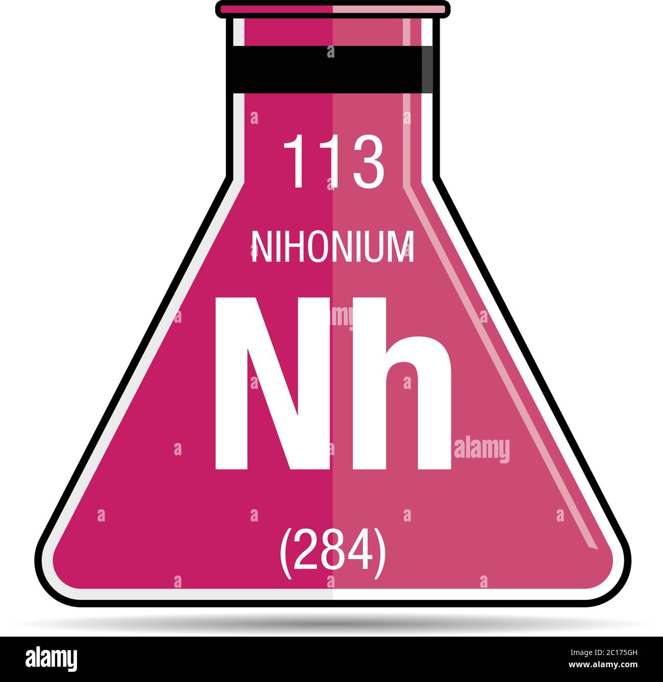 Symbole Nihonium sur flacon de produit chimique. Élément numéro 113 du ...
