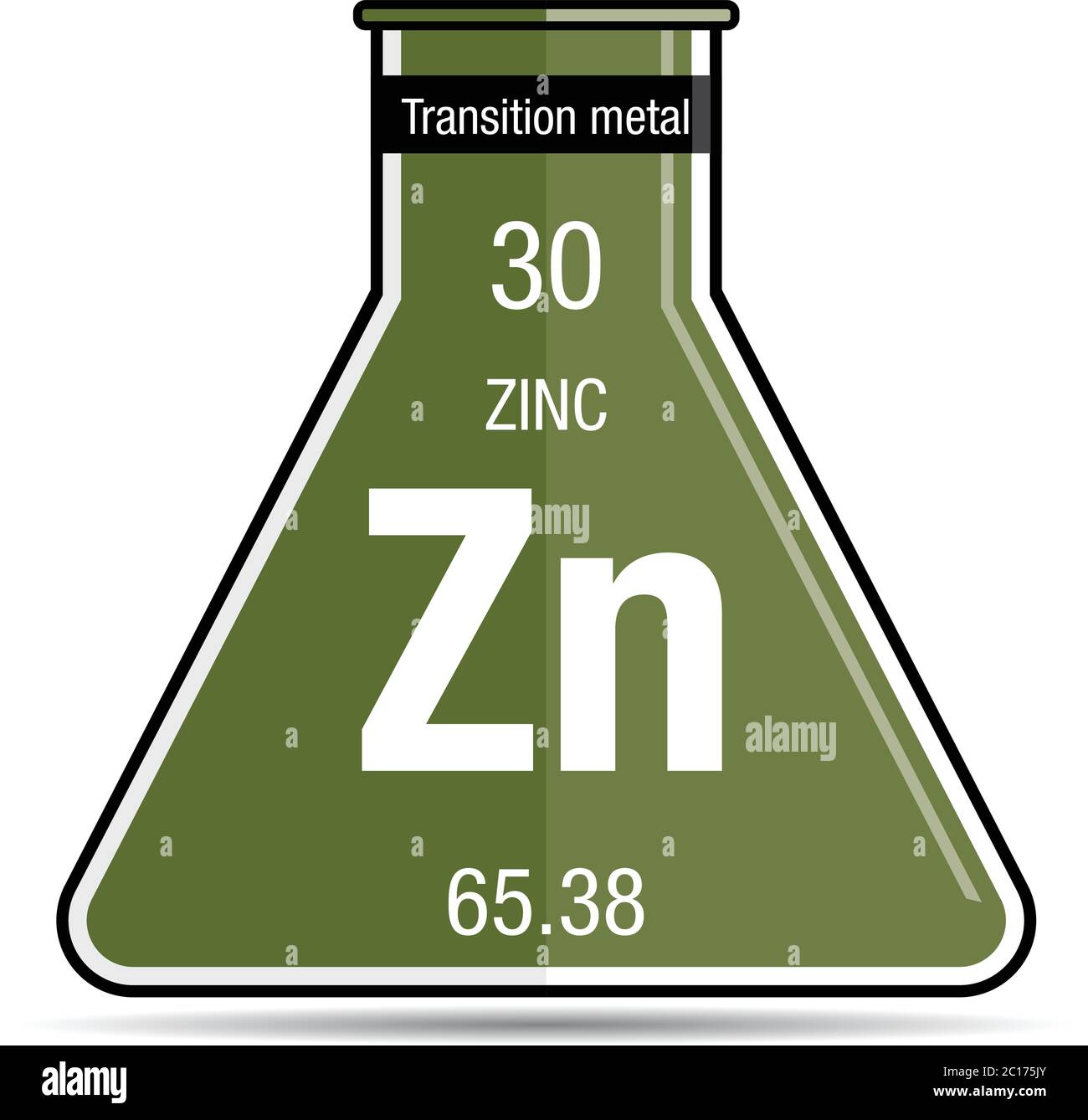 Symbole de zinc sur flacon de produit chimique. Élément numéro 30 du ...