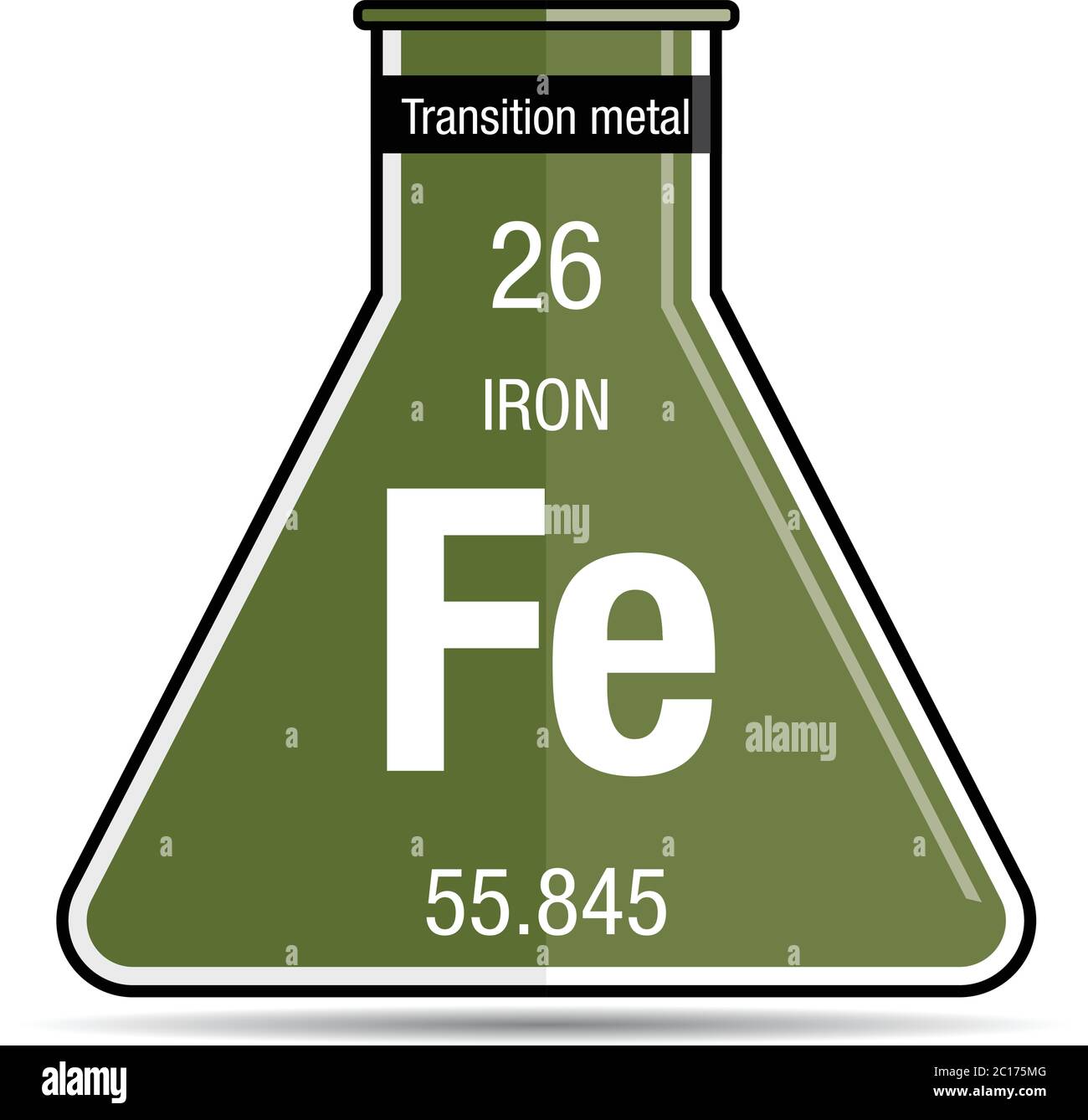 Symbole de fer sur la fiole chimique. Élément numéro 26 du tableau ...