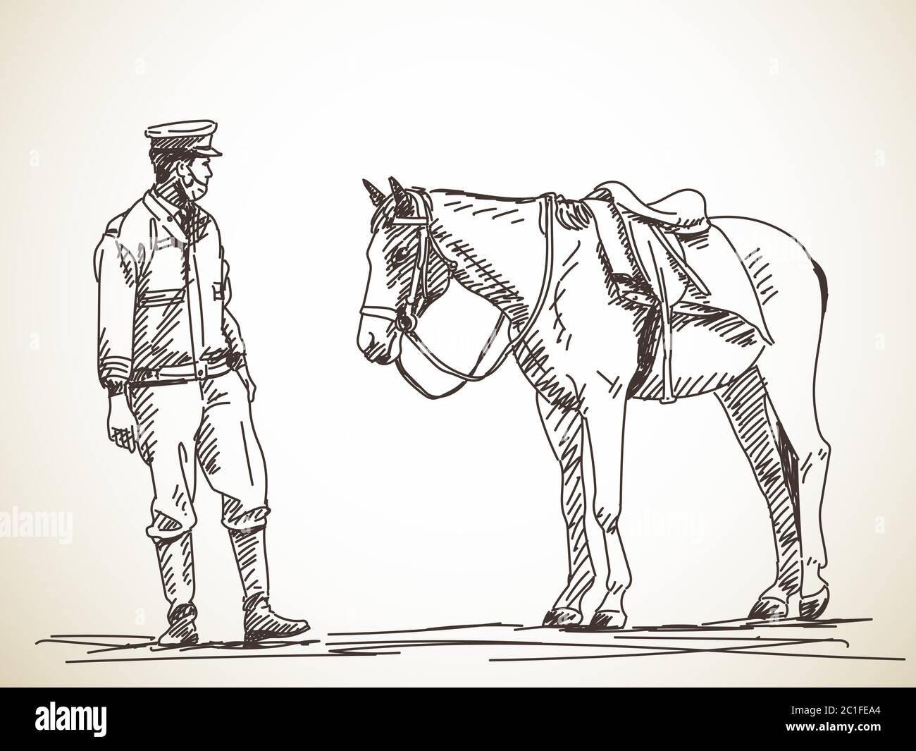 Croquis de policier et de cheval, illustration dessinée à la main Image ...