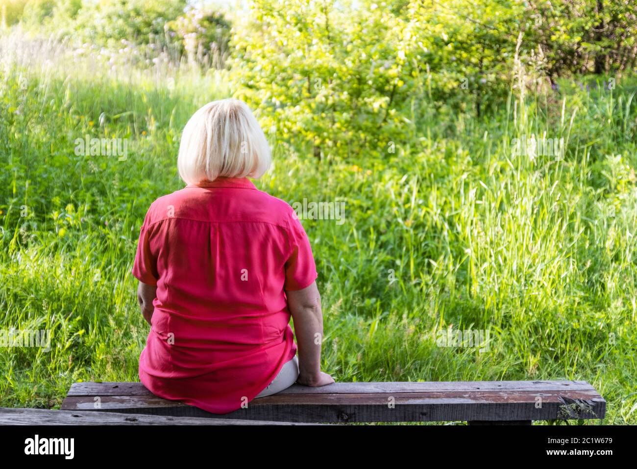 Vieille Dame Assise Sur Un Banc En Bois Banque De Photographies Et D
