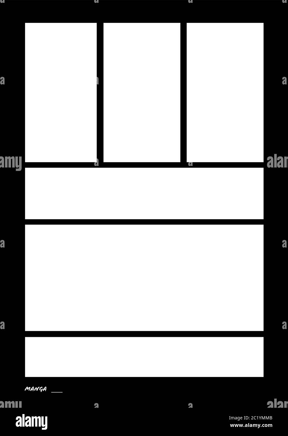 Modèle de livre de bande dessinée Manga Storyboard Layout, noir Image ...