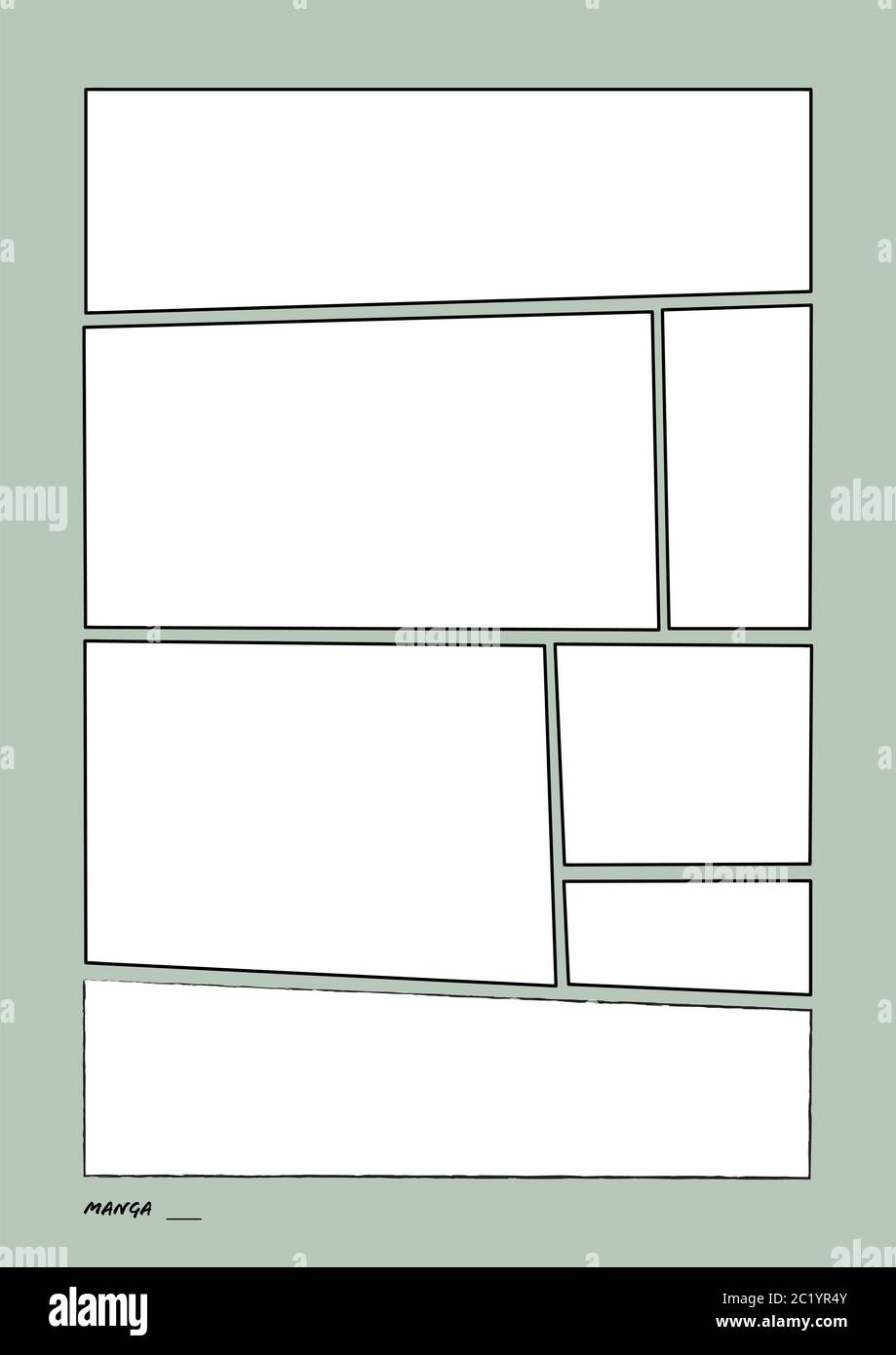 Modèle de livre de bande dessinée Manga Storyboard Layout Green Image ...