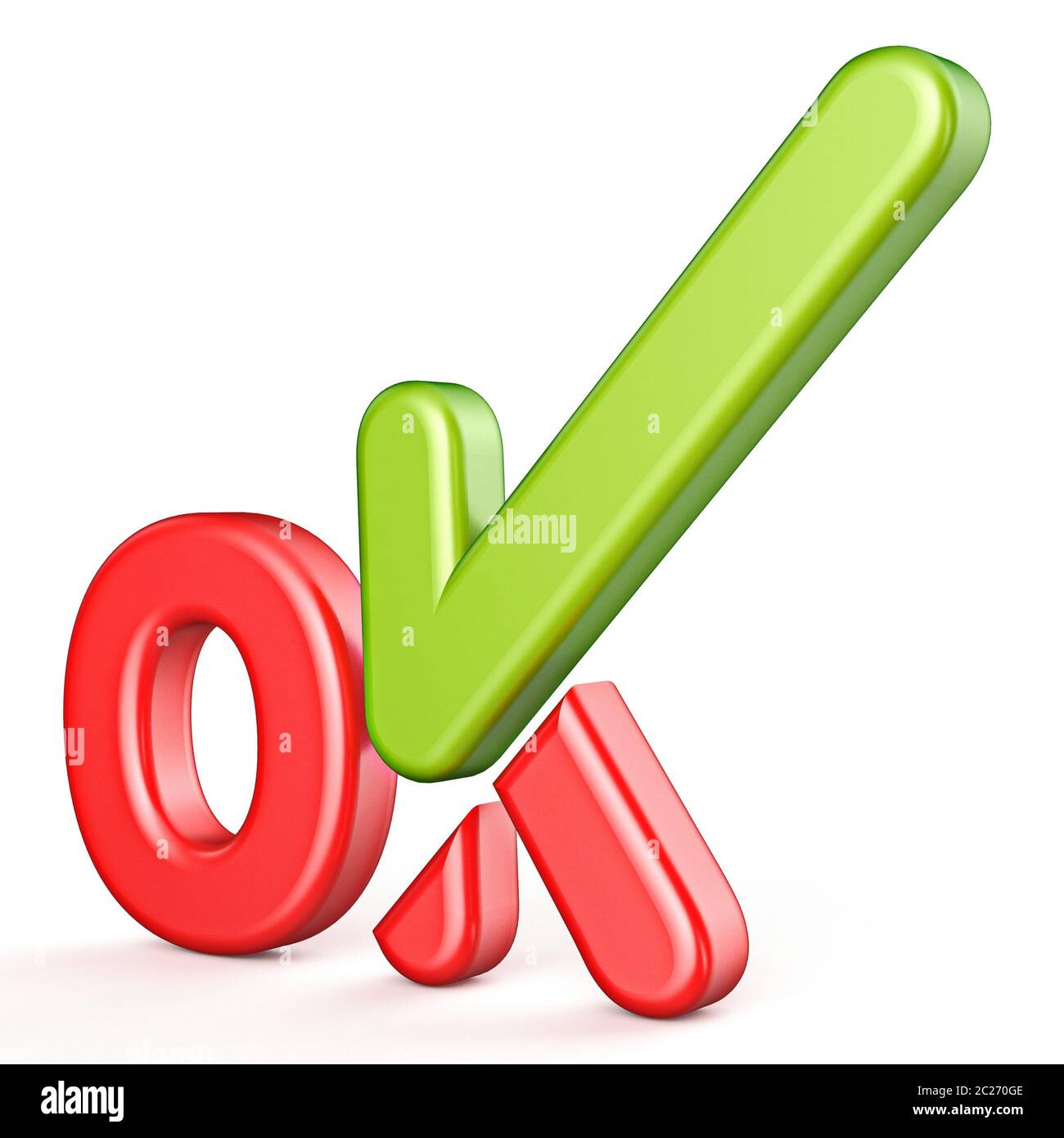 Mot OK avec marque verte vue de côté 3D render illustration isolé sur ...