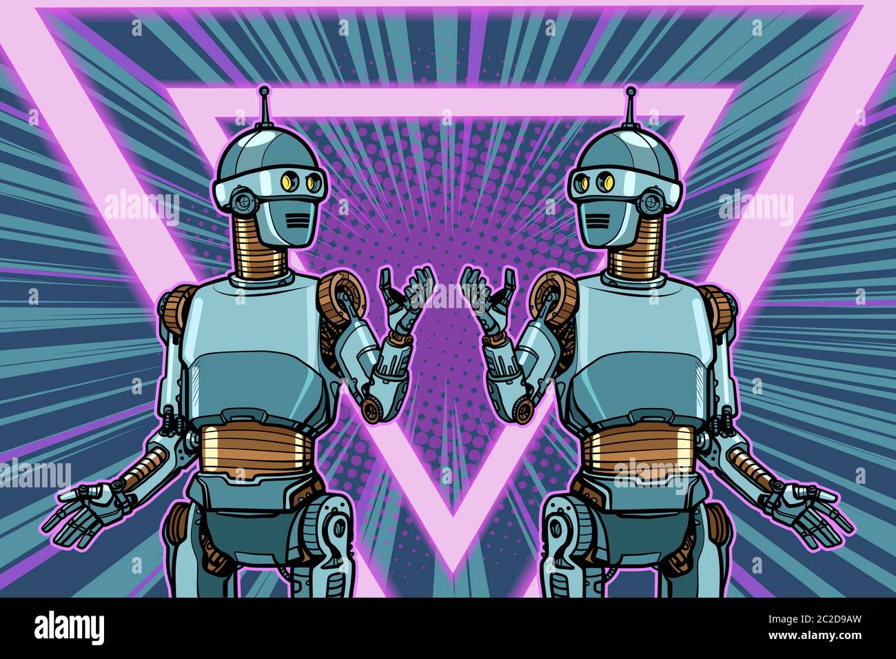 Cyber Monday robot affiche publicitaire. Pop art retro kitsch vintage ...