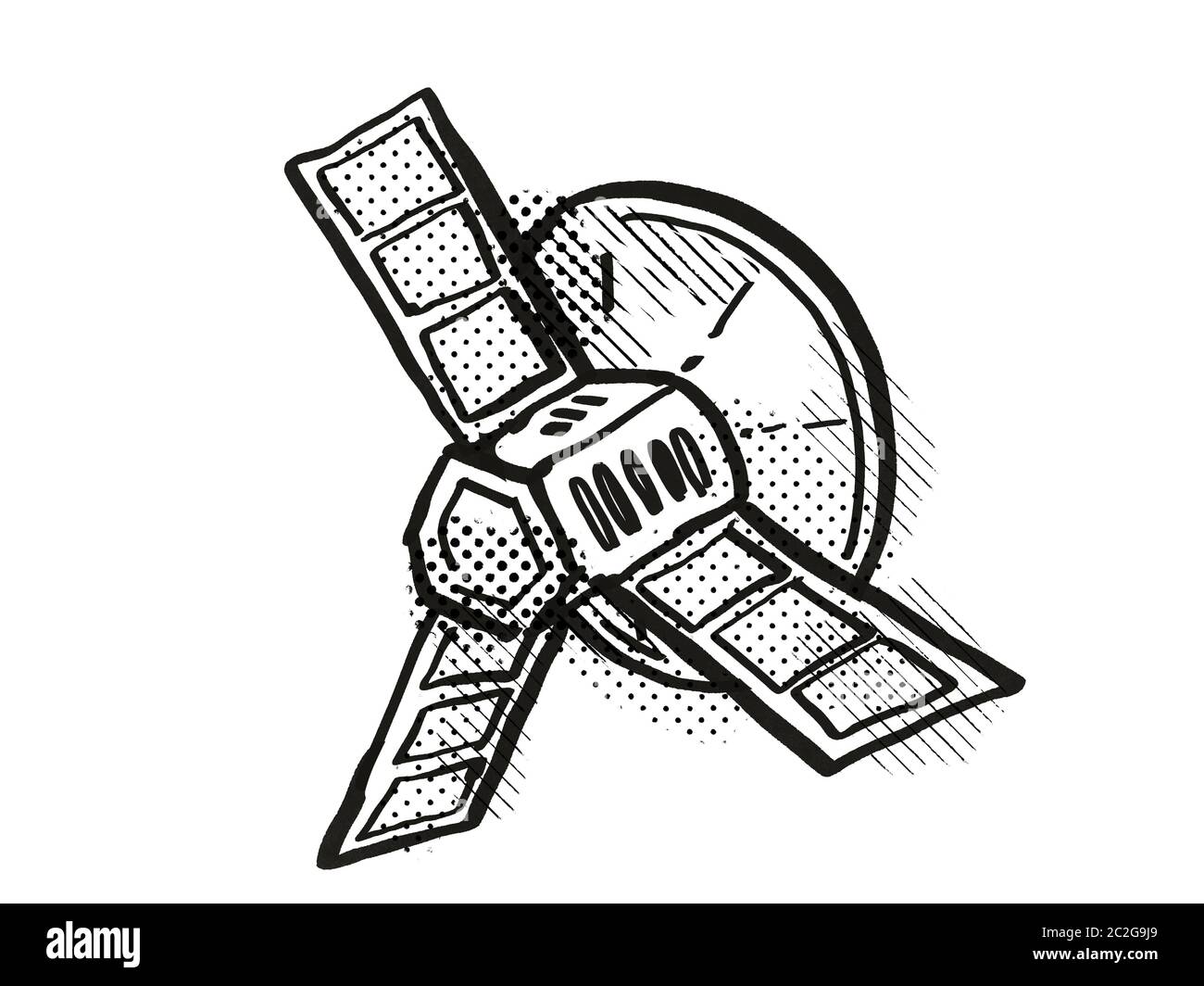 Dessin style de dessin de style rétro d'une sonde spatiale ou satellite ...