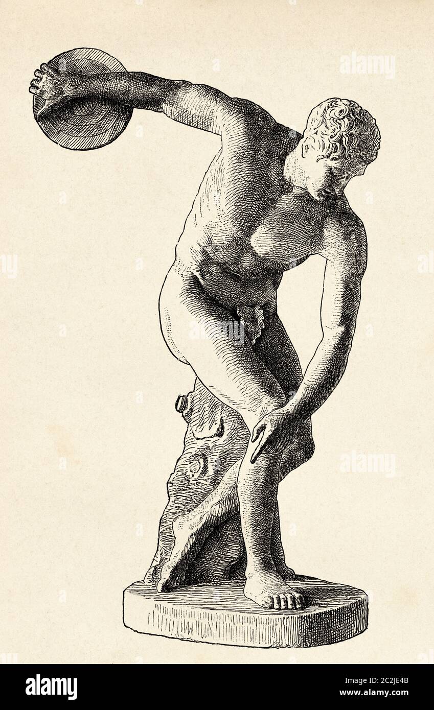 Statue grecque le Discobolus, ancien lanceur de discus olympique, Grèce ...