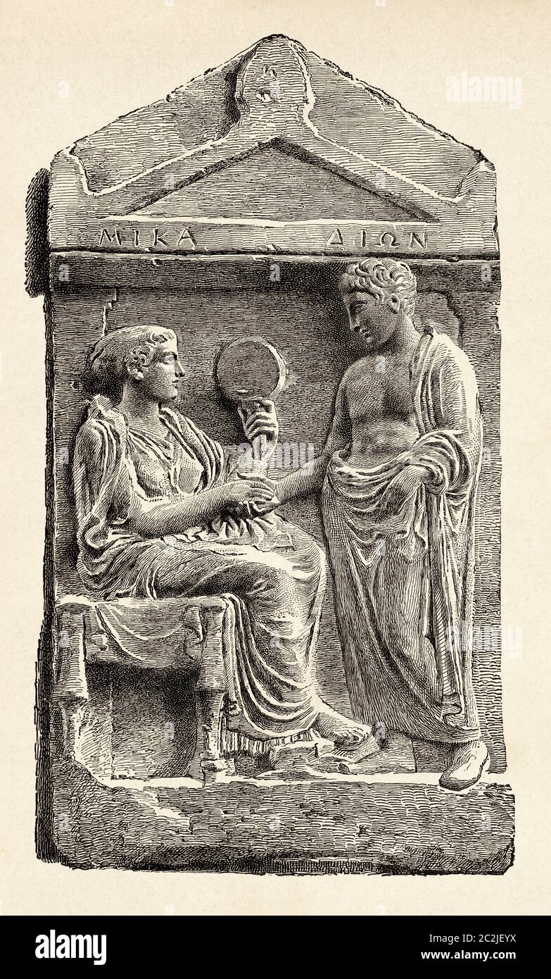 Bas relief sur une tombe de la Grèce antique. La civilisation grecque ...