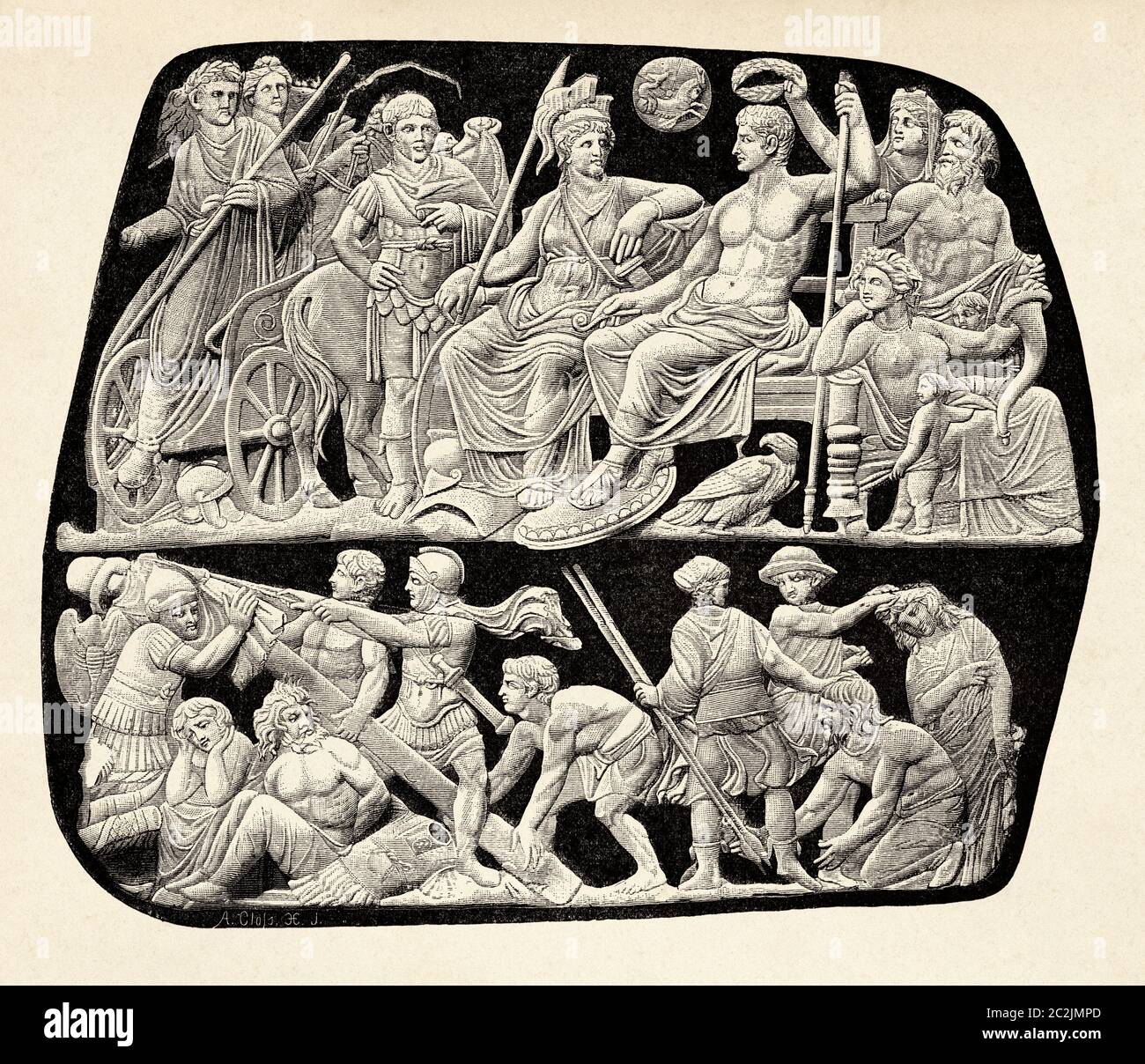 Le Gemma Augustea. Triomphe d'Auguste et de Livia, Rome antique. Illustration gravée du XIXe ...