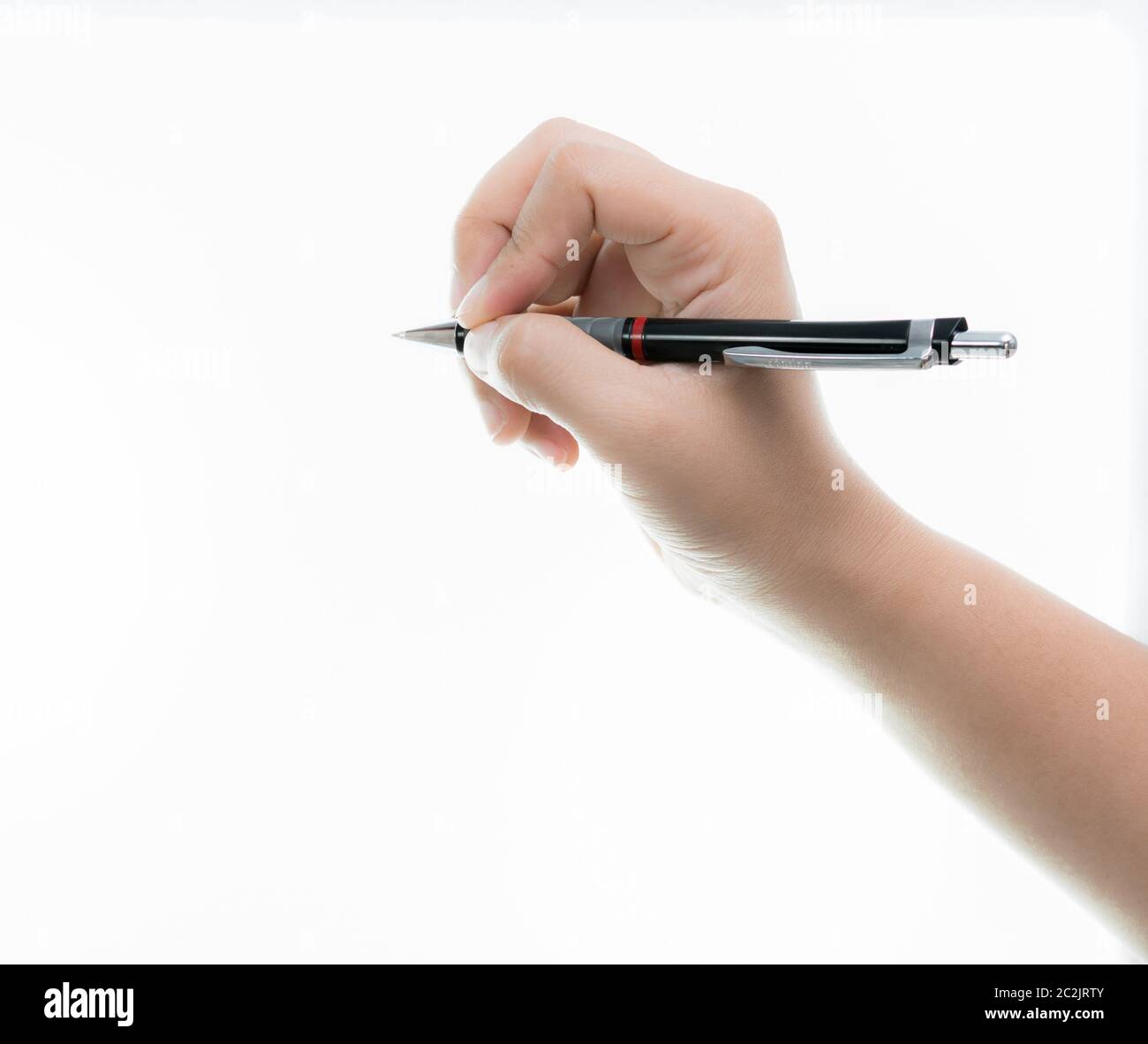 Main est prêt à tenir un stylo noir isolé sur dessin sur fond blanc ...