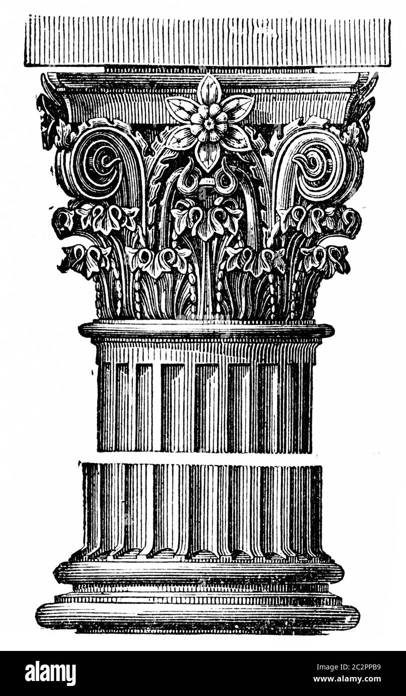 Ordre composite, Temple de Vesta à Tivoli, illustration gravée vintage ...