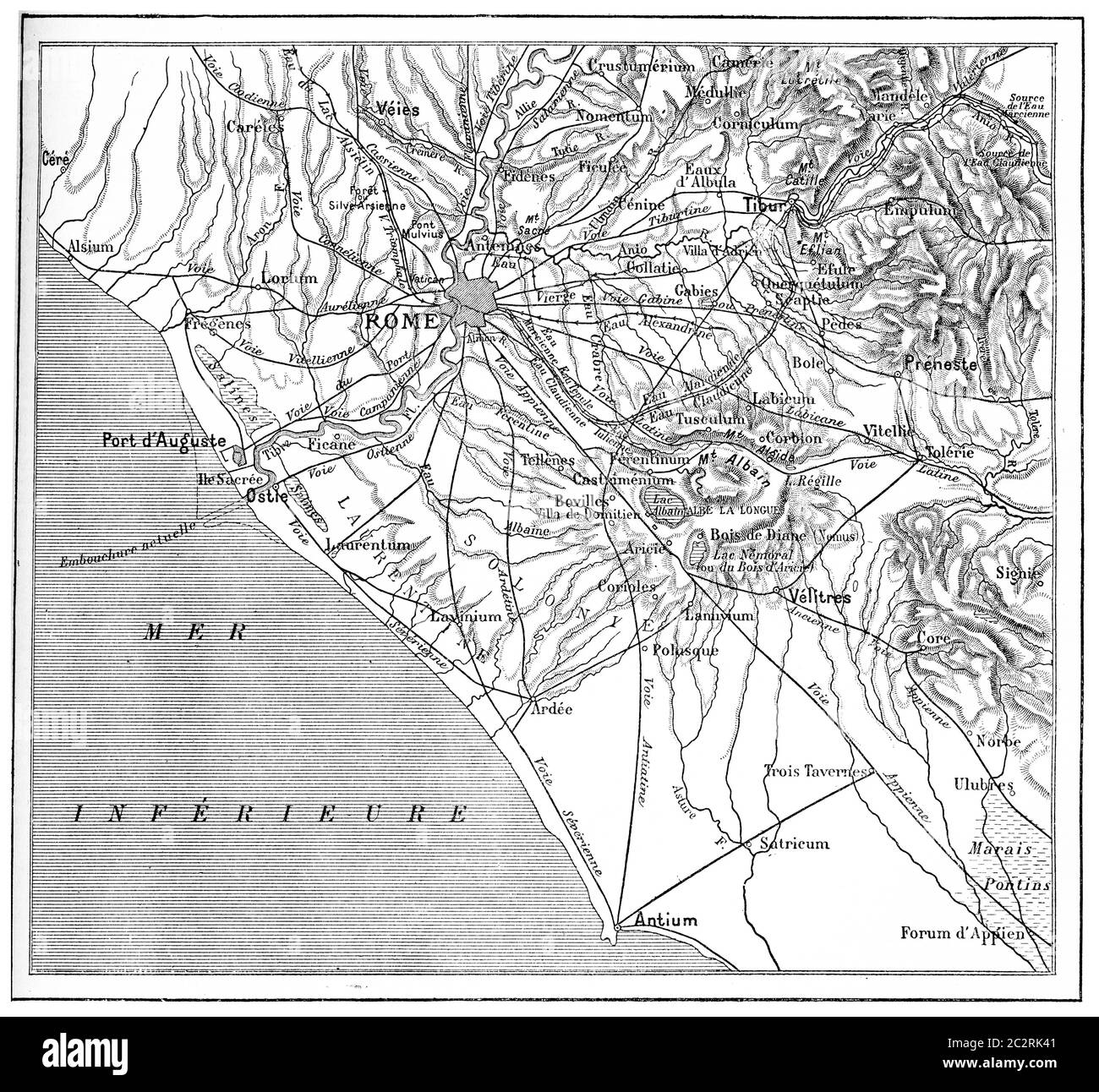 Carte de la campagne romaine, illustration gravée d'époque ...