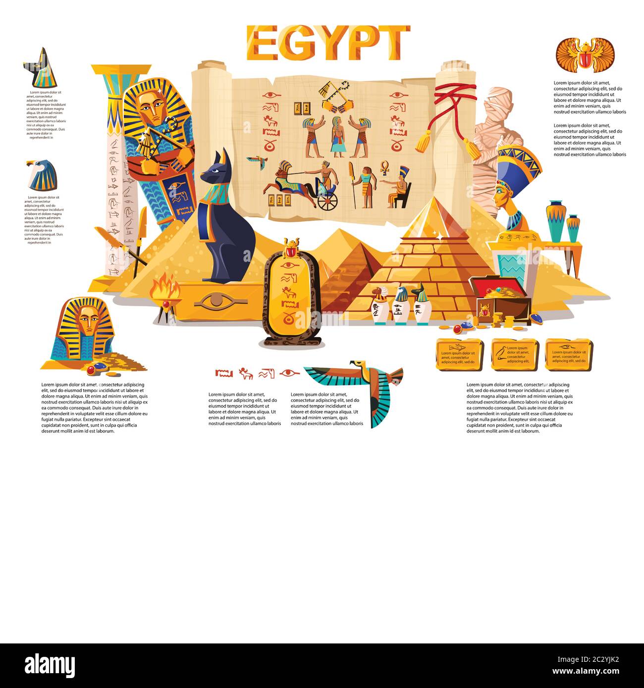 Ancient Egypt infographie vecteur de voyage concept. Papyrus défilent ...