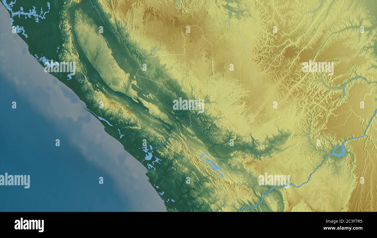 Niari, région de la République du Congo. Relief coloré avec lacs et ...