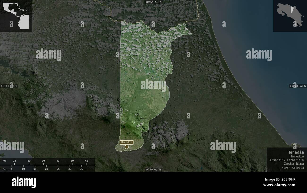 Heredia, province du Costa Rica. Imagerie satellite. Forme présentée ...