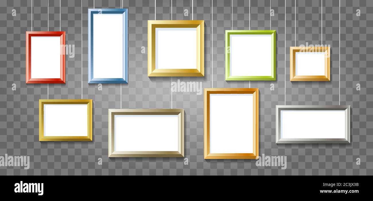 Groupe de cadres photo ou photo colorés sur fond transparent ...