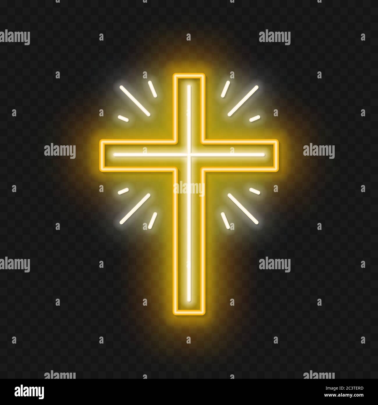 Panneau de néon de croix d'église. Symbole lumineux de la crucifixion ...