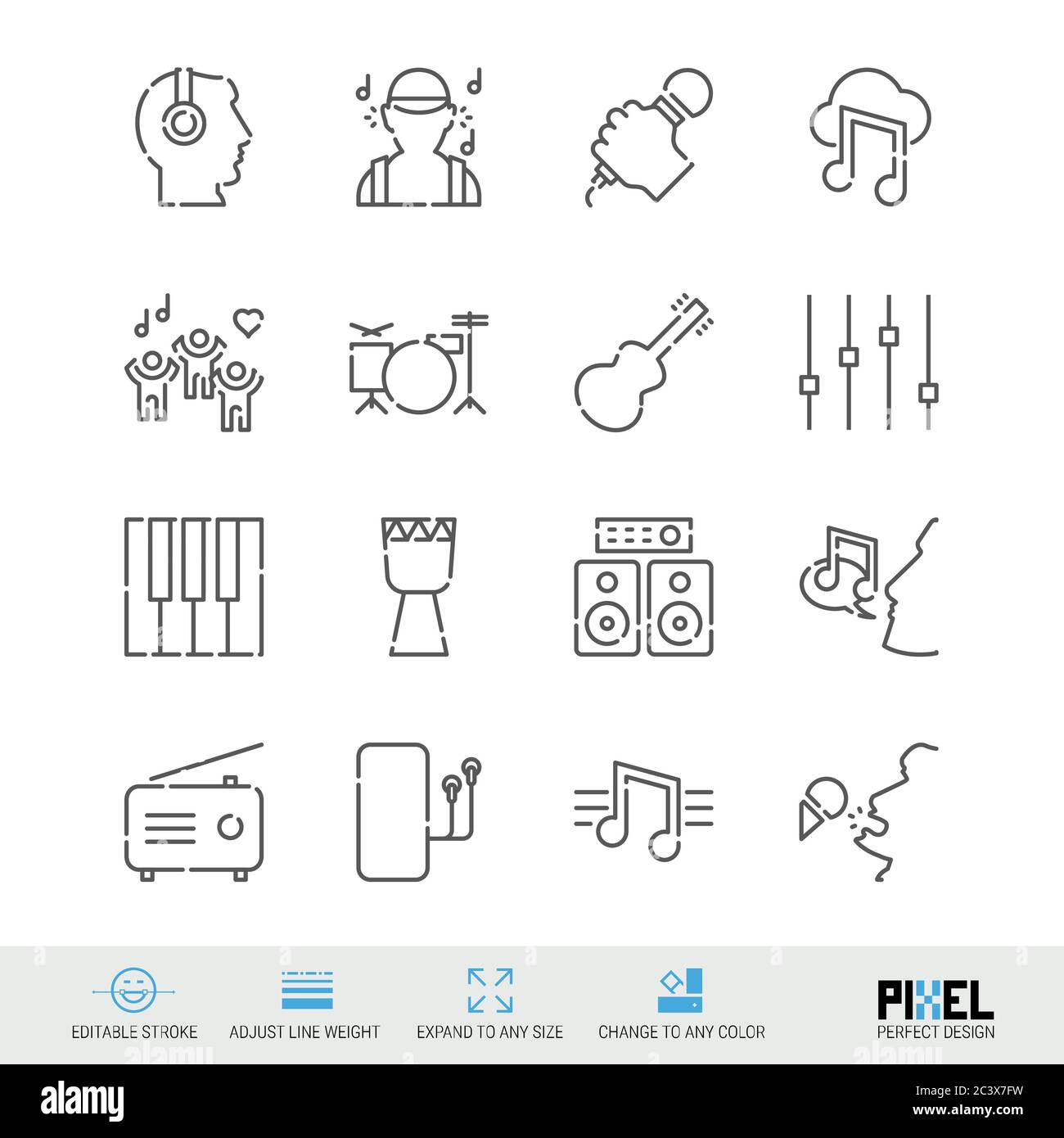 Jeu d'icônes de ligne vectorielle. Icônes linéaires liées à la musique ...